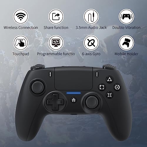ShanWan Wireless Controller for ps4/PS4 Silm/PS4 pro. Wireless Remote Gamepad Compatible with iOS/PC/Android. Built-in 600mAh Battery with Double Shock/3.5 mm Audio jack/6-axis Motion Sensor/Programmable Back Buttons(white-black)