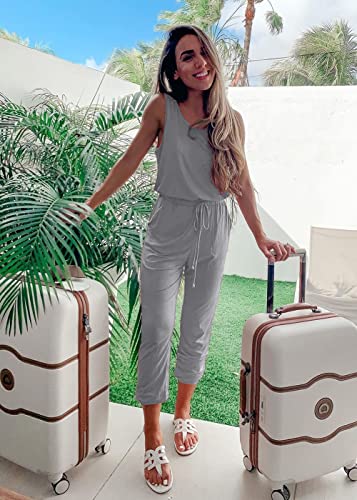 PRETTYGARDEN Women's Two Piece Outfit Sleeveless Crewneck Tops with Sweatpants Active Tracksuit Lounge Wear (Light Grey,Medium)