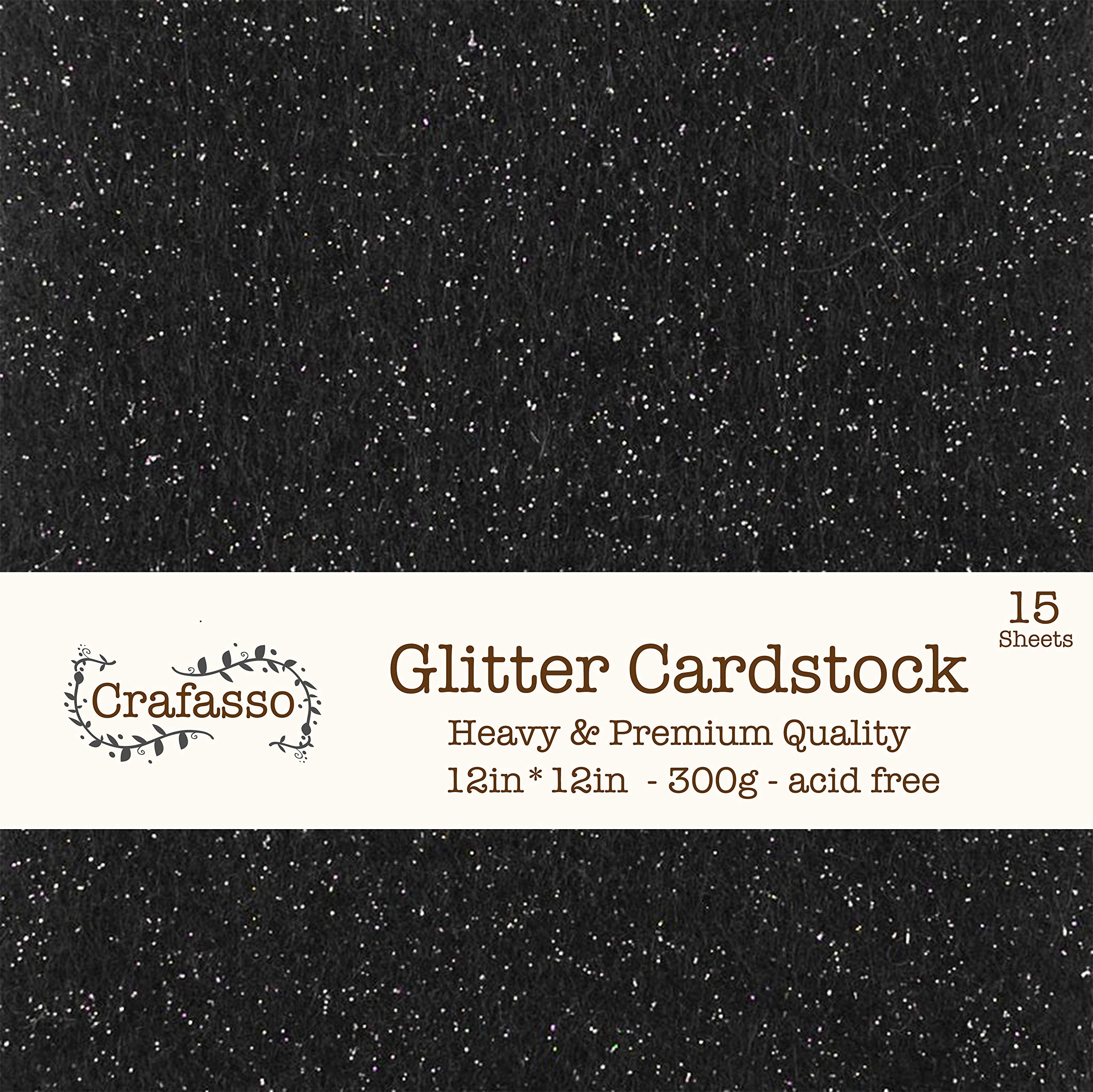 Crafasso 12" x 12" 300gms heavy & premium Glitter glitter cardstock, 15 sheets, black