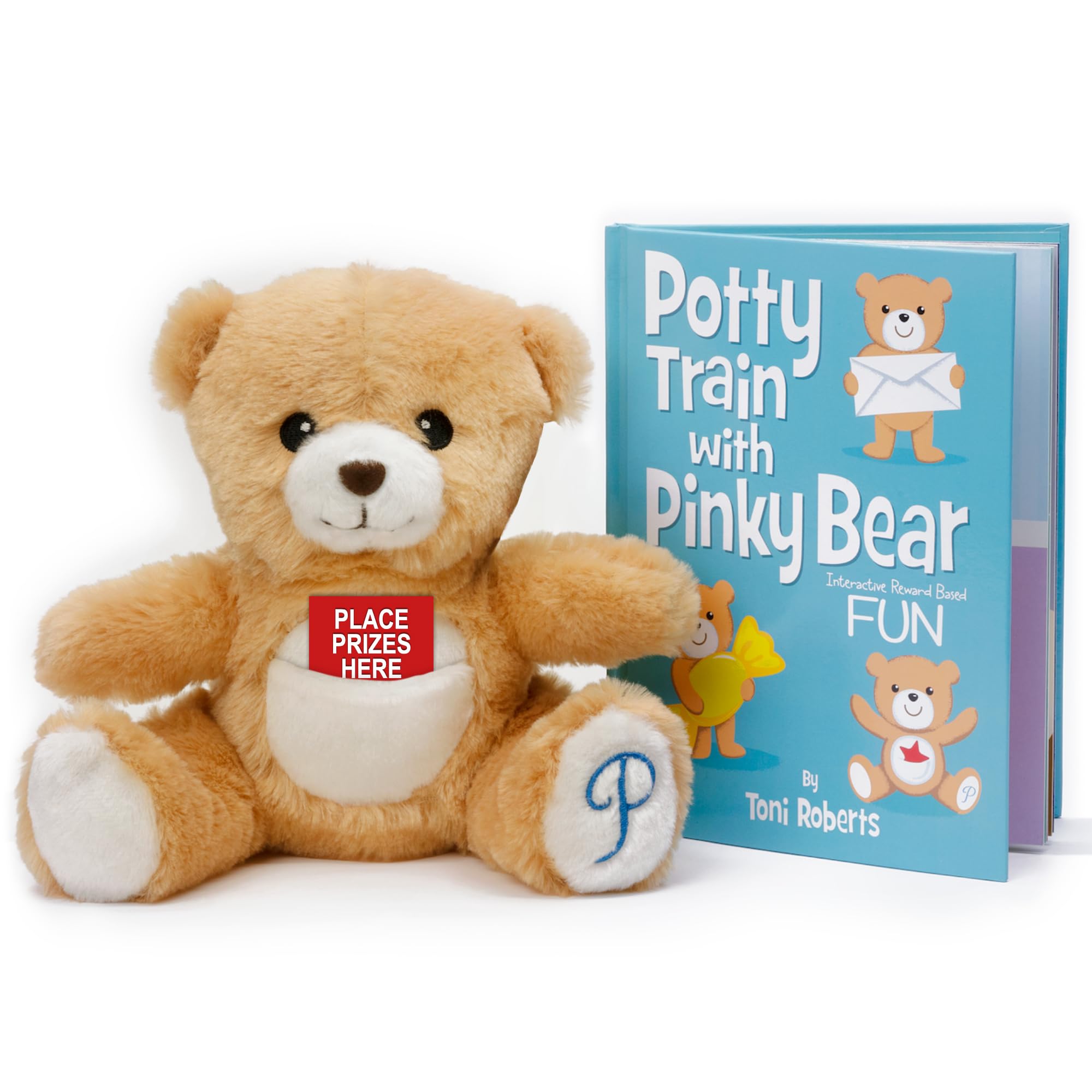 Potty Train with Pinky Bear, Reward Based Potty Training Bear w/Prize Pocket/Pouch & Childrens Board Book, Learning Tool for Toddlers, Boys & Girls - Teaching Potty Chair Fun & Awareness Ages 2-3+