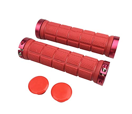 Platt Bike Handlebar Grips Rubber Comfortable Bicycle Handle Grip for MTB/BMX with Plastic End Caps,Red