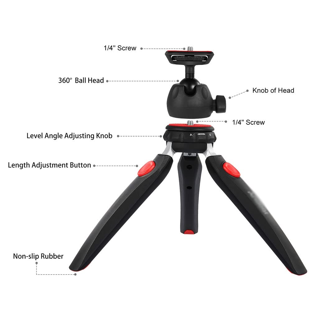 DSFEOIGY Mini Tabletop Tripod Phone Camera Tripod Portable Foldable with 1/4" Mounting Screw for DSLR/Mirrorless LED Video Light (Color : Black)