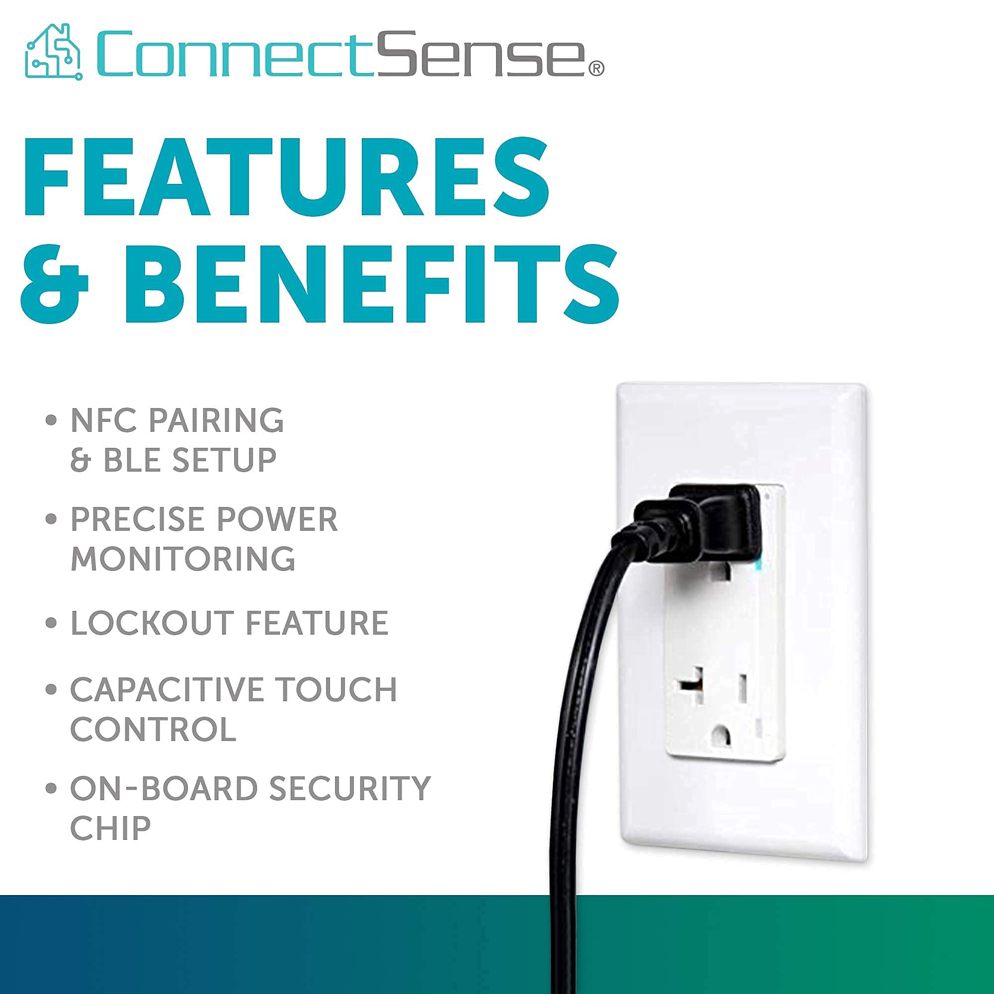 ConnectSense Smart In-Wall Outlet, WiFi Connected Electrical Smart Wall Socket That's Compatible With Amazon Alexa, Apple HomeKit Siri and Google Assistant (20A)