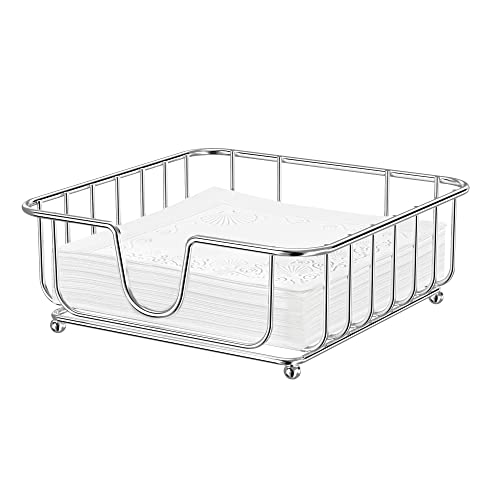 GMFINE Napkin Holder for Table, Napkin Holders for Paper Napkins, Flat Metal Black Napkin Holders for Kitchen & Dining Table, 6.9" x 6.9" x 2.2" Inside Size (Chrome)