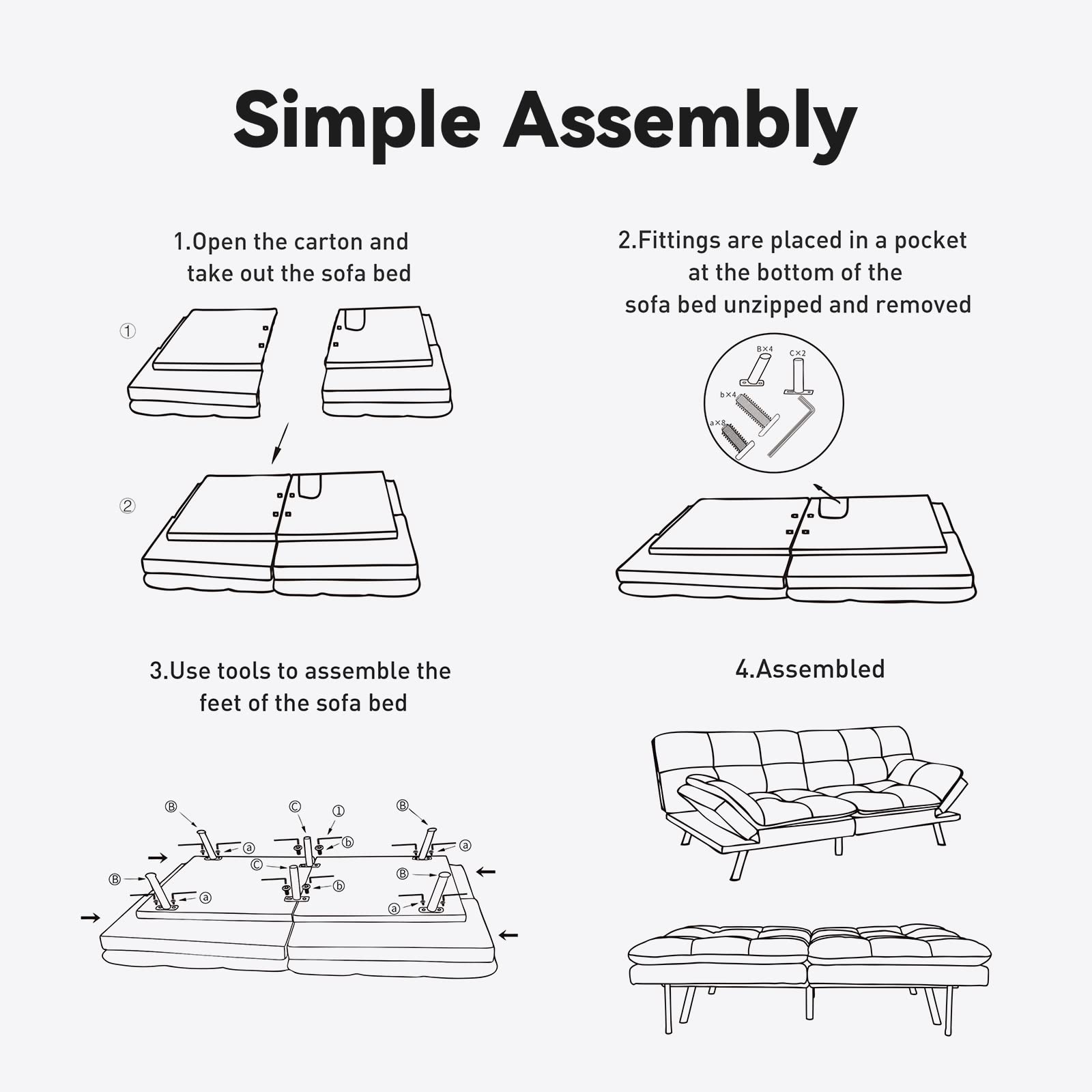 Opoiar Futon Sofa Bed Grey Fabric Memory Foam Leather Futon Split Seat,Modern Sleeper Sofa Love Seat，Folding Modern Sleeper Sofa for Small Space/Drom/Office/Apartment