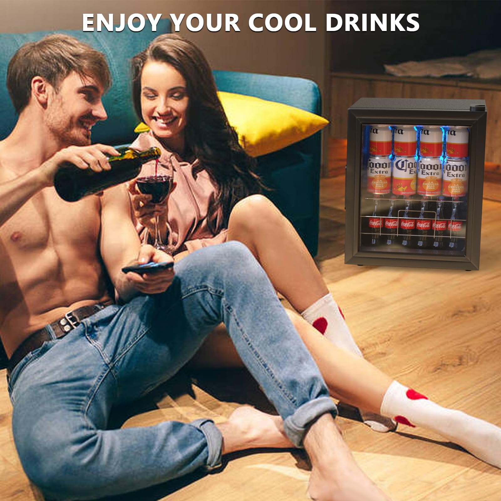 JANREAY Beverage Cooler Refrigerator 1.76 Cu.Ft. 48 Can Capacity with Adjustable Temperature Control and LED Lighting, Stainless Steel for Bedroom, Office, Dorm, Apartment Black