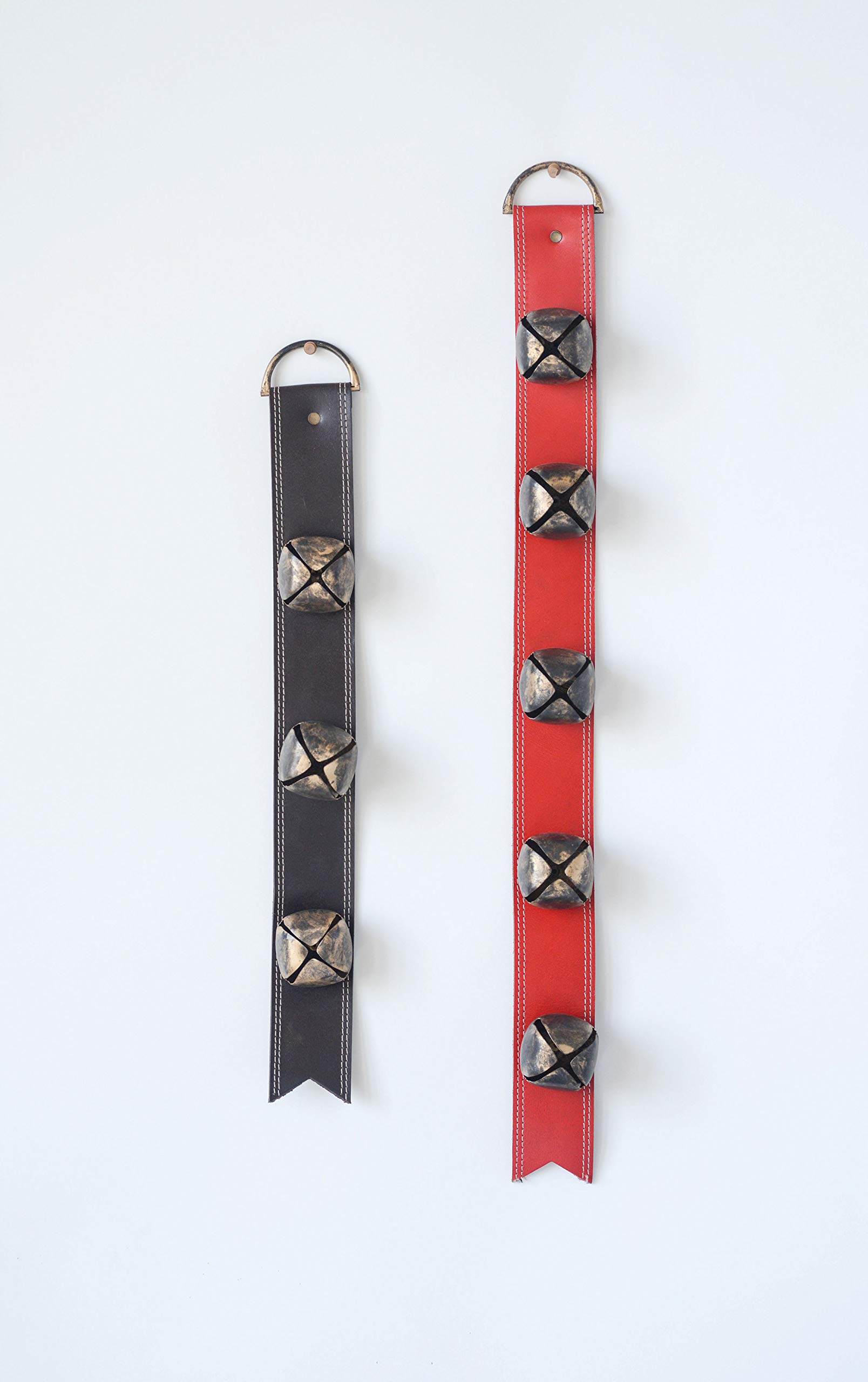 Creative Co-Op 34 Inch Jingle Bells On Red Leather Belt