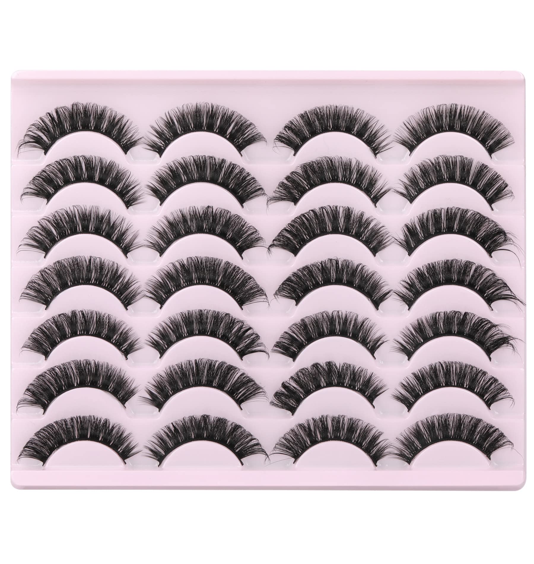False Eyelashes Russian Strip Lashes Fluffy Fake Eyelashes Extension D Curl Wispy Handmade Soft Reusable 14 Pairs Lashes Pack