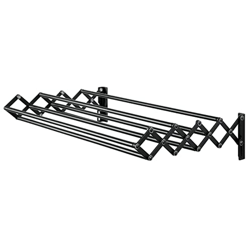 mDesign Steel Wall Mount Accordion Expandable Retractable Clothes Air Drying Rack - 8 Bars for Hanging Garments - Mounted Organizer for Laundry/Utility Room, Bathroom, Garage, Bardo Collection, Black