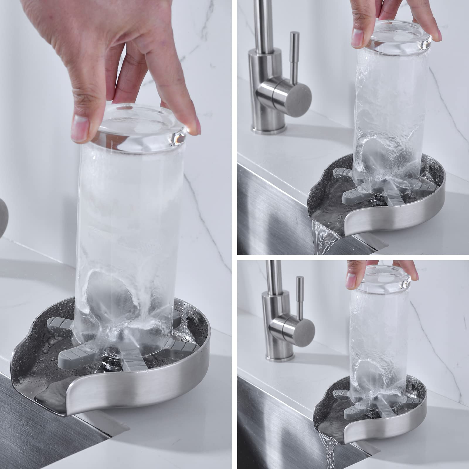 RANDOM Solid Metal Kitchen Sink Glass Rinser,Faucet Glass Rinser for Kitchen Sinks,Bottle Washer,Kitchen Sink Accessories,Stainless Steel,Brush Nickel.