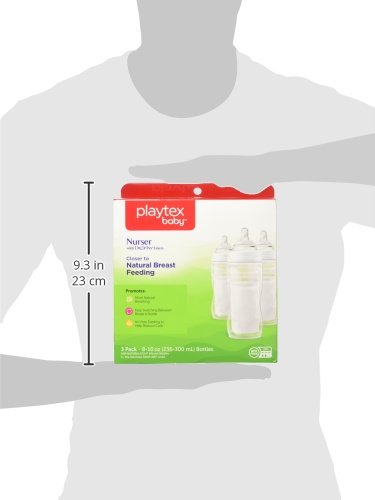 Playtex Baby Nurser Bottle with Pre-Sterilized Disposable Drop-Ins Liners, Closer to Breastfeeding, 8 Ounce Bottles, 3 Count