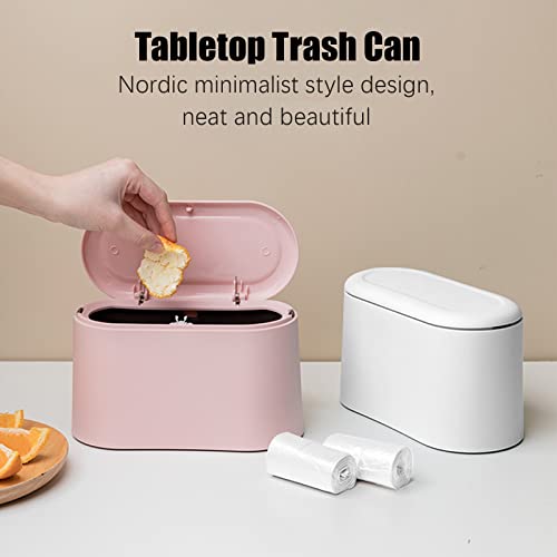 SHAIDOJIO Mini Trash Can, Desktop Wastebasket with Lid, Removable Small Garbage Can, Pop Up Tiny Countertop Trash Bin for Desk Office, Bedroom, Bathroom, Vanity, Coffee Bar Tabletop (Pink)
