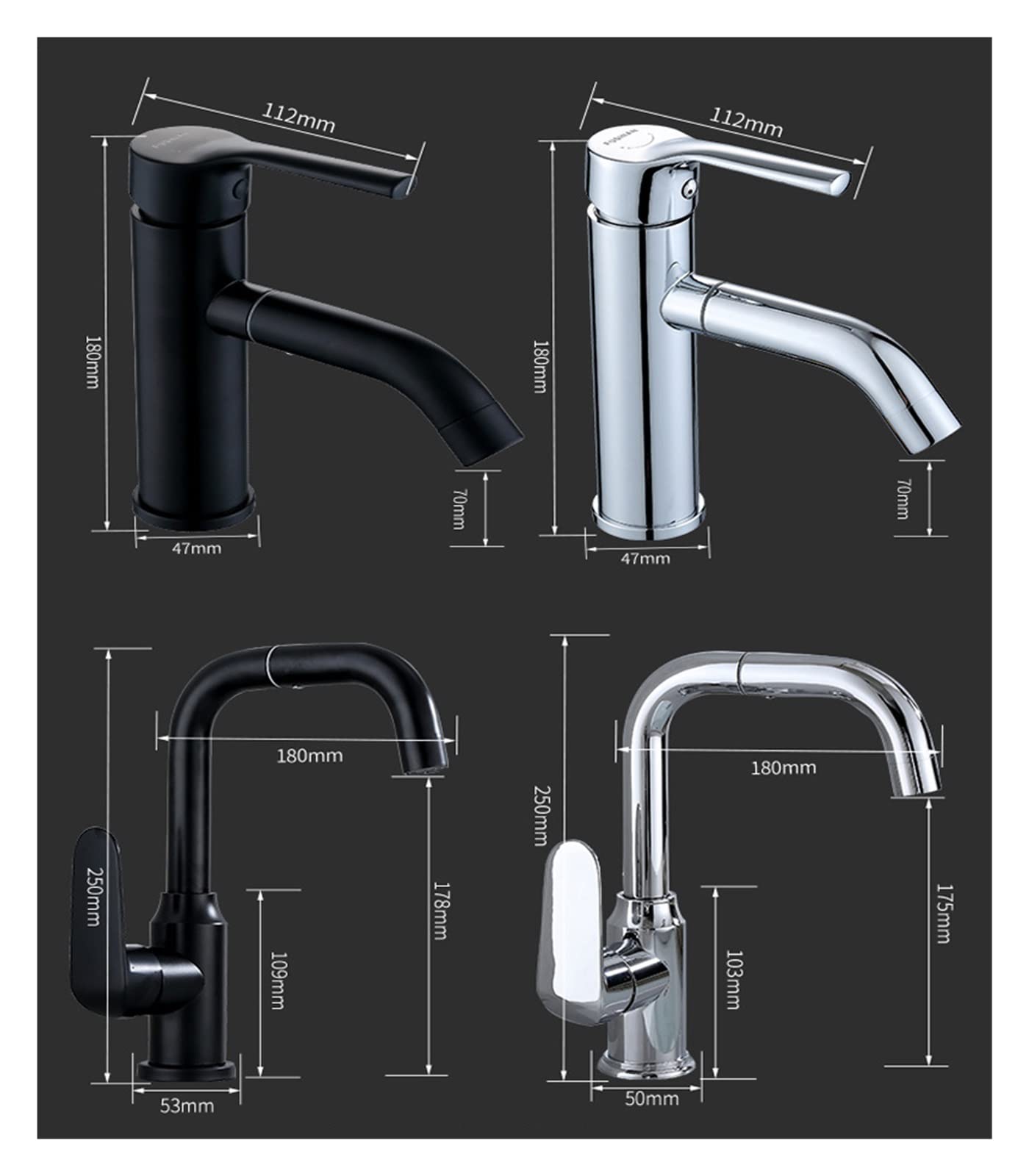 JEMITA Kitchen Faucet 304 Stainless Steel Black & Chrome Hot and Cold Mixer Sink Tap Deck Mount 360 Degree Swivel Kitchen Sink Faucets (Color : 02)