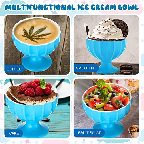 Lallisa 6 Pcs 12 oz Ceramic Dessert Bowls Set, Ice Cream Bowls Tulip Dessert Sundae Cups Durable Cute Elegant Trifle Bowl for Milkshakes, Parfaits, Cereal, Nut, Fruit, Pudding, Salad (Blue)