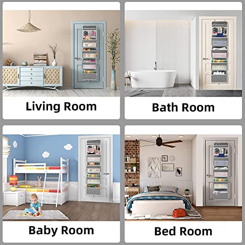 SHALORY 2 Pack Over The Door Hanging Organizer, Wall Mount Storage Hanging Organizer with 4 Large Capacity Pockets and PVC Pockets for Storage Cosmetics, Toys, and Sundries, etc(Grey)