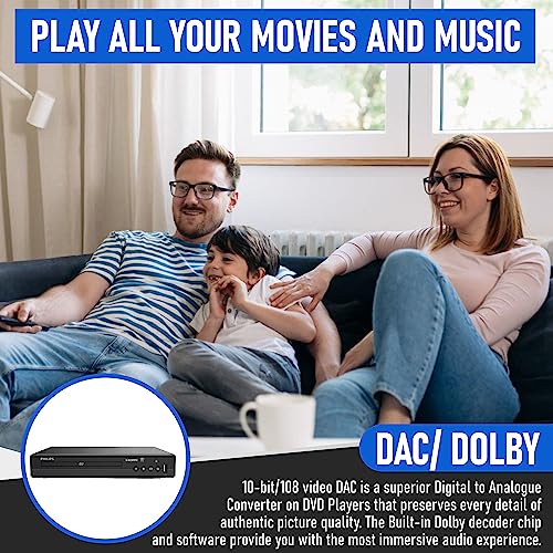 Philips DVD Players for TV with HDMI Port 1080P All Region HD DVD Player for Smart TV USB Input Remote Control Device and RCA Cable Mini DVD CD Player for Home Stereo System Multi Region PAL/NTSC