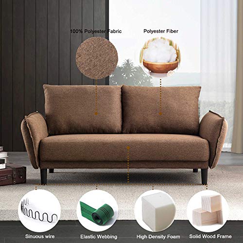 Mupple Loveseat Couch for Small Apartment with Two Loose Back Cushions and Comfortable Seat Cushion (Brown)