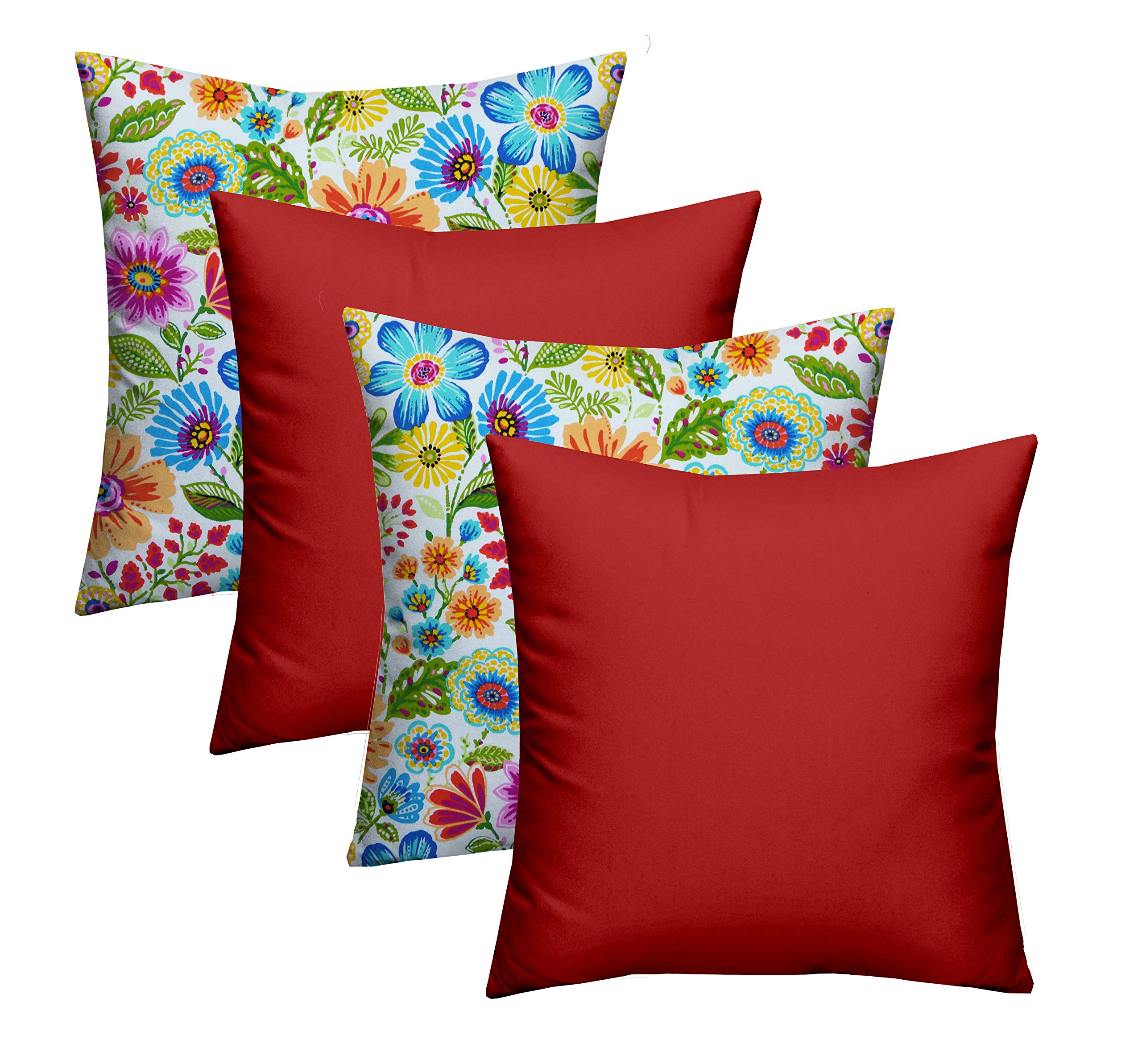 RSH Décor: Set of 4 Square Throw Pillows | Indoor/Outdoor All Weather Polyester Fabric | Decorative Accent Pillows for Patio Furniture | Reversible | 17" x 17" | Gregoire Fresco + Red