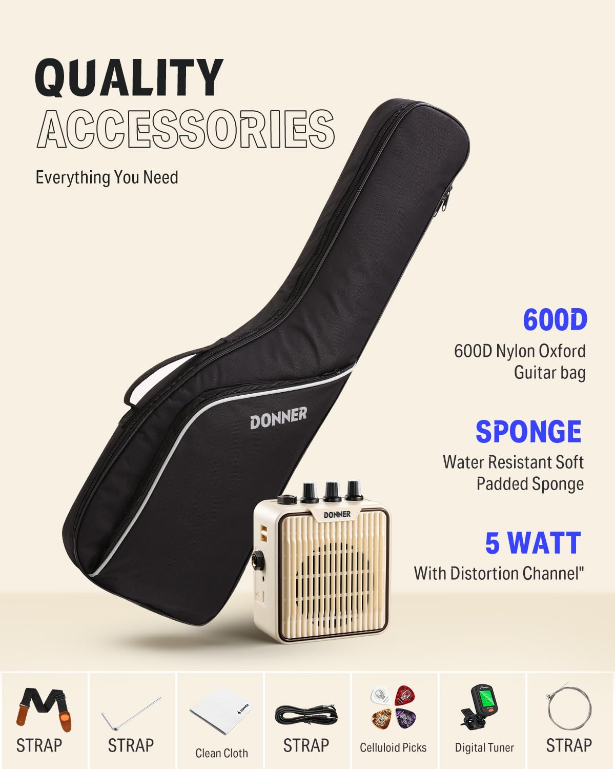 Donner 30 Inch Kids Electric Guitar Beginner Kits ST Style Mini Electric Guitar for Boys Girls with Amp, 600D Bag, Tuner, Picks, Cable, Strap, Extra Strings, DSJ-100, Black