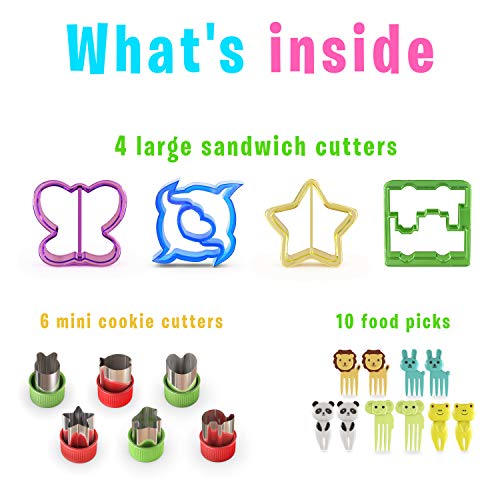 FUNUTTERS Sandwich Cutters for Kids with Cute Food Picks, 20 pc. Set, Animal Cutouts for Cookies, PBJ Sandwiches, Vegetables, Fruit, and Bento Box Lunches, Mini and Reusable