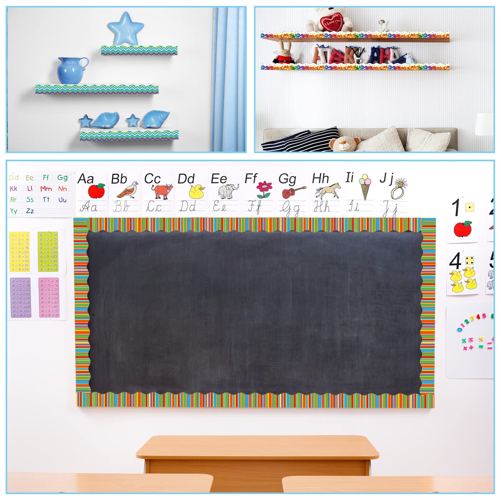 Containlol Classroom Borders for Bulletin Board, 118 Ft Geometric Scalloped Trim Rainbow Bulletin Board Boarders for Home Office Classroom Wall Chalkboard Decoration
