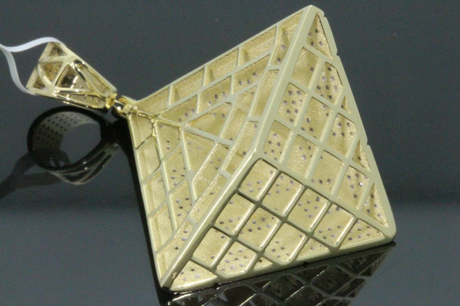 DTJEWELS 1.00 Ct Round Cut Diamond 1.50" Egyptian Pyramid Cross Pendant 14K Yellow Gold Finish