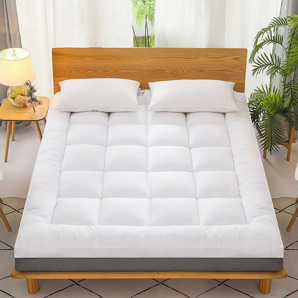 King Quilted Mattress Pad Cover, Pillow Top Mattress Cover, Mattress Protector Cotton Top with Deep Pocket Cooling Mattress Topper (King, White)