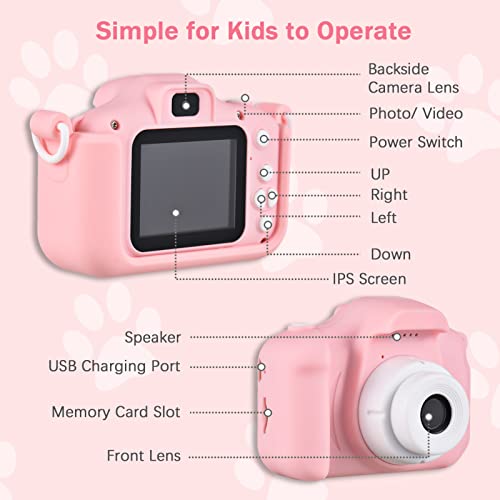 ERYUE Camera, X8 Mini Camera Camera Digital Camera 1080P Video Camera 20MP Dual Lens 2.0 Inch IPS Screen Built-in Battery Cute Photo Frames Interesting Games with 32GB Memory Card USB Card Reader