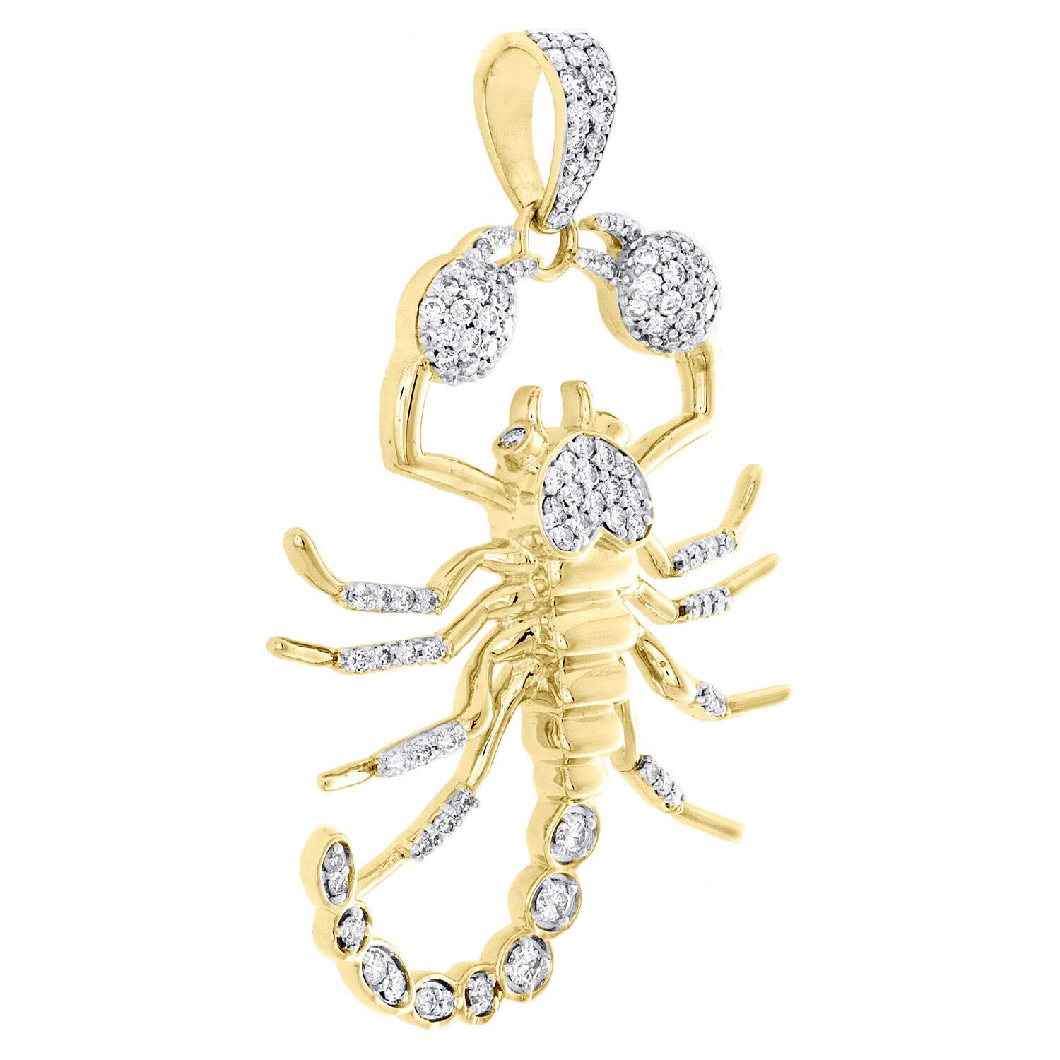 DTJEWELSS 10K Yellow Gold Finish Round Cut Diamond Statement Scorpion Pendant 2.20" Charm 1.75 CT.