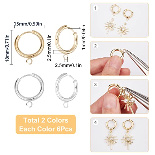 SUNNYCLUE 1 Box 12Pcs Huggie Hoop Leverbacks 18mm Leverback Earring Findings Real 24K Gold Plated Stainless Steel Lever Back Earring Hooks Round Hinged Hoops Earrings Hook for Jewelry Making Craft