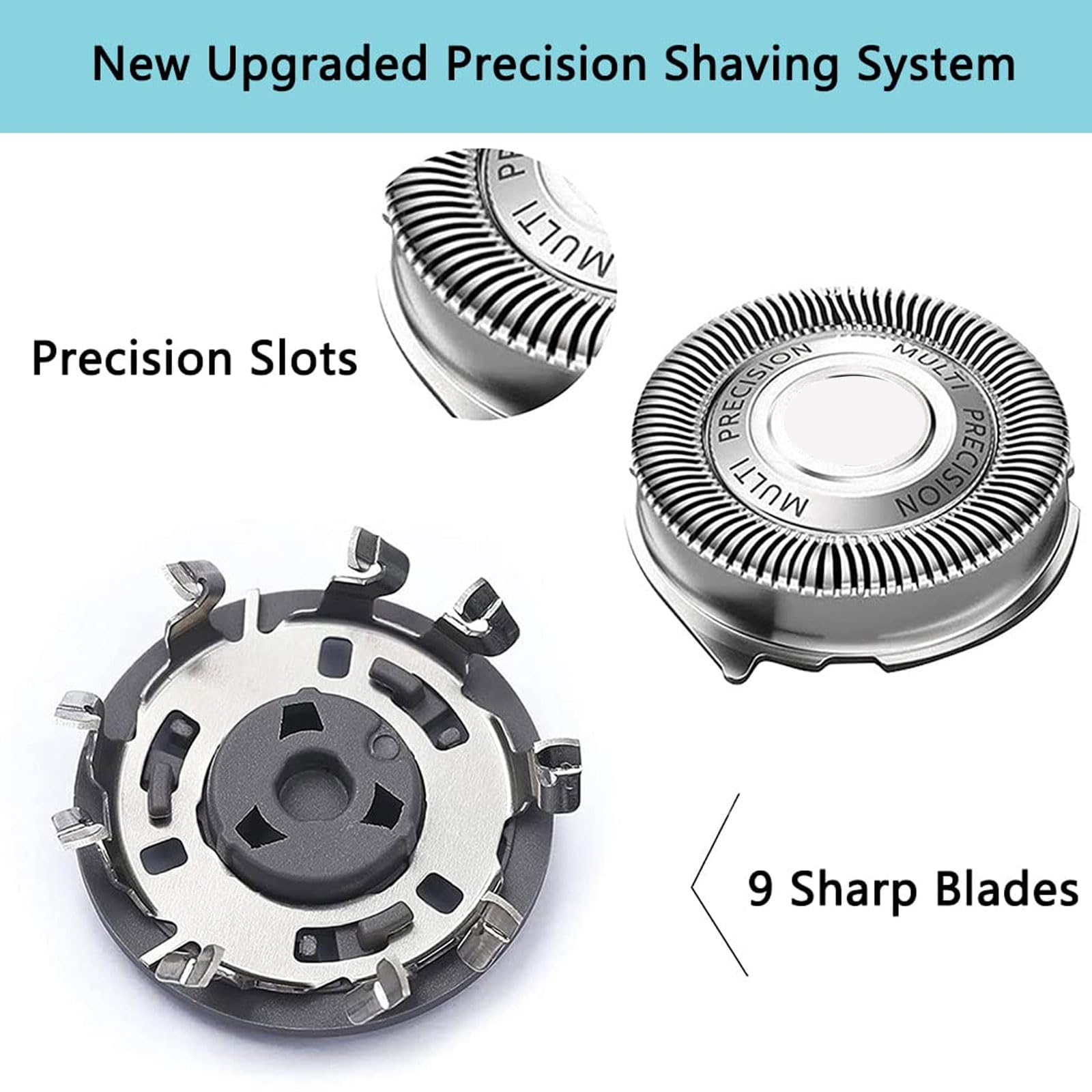 Gleway SH50/52 Replacement Heads Compatible with Philips Series 5000 Electric Shavers, SH50 MultiPrecision Blades Upgrade Heads Compatible with Norelco Series 5000 Razors, 3 Pack with Brush