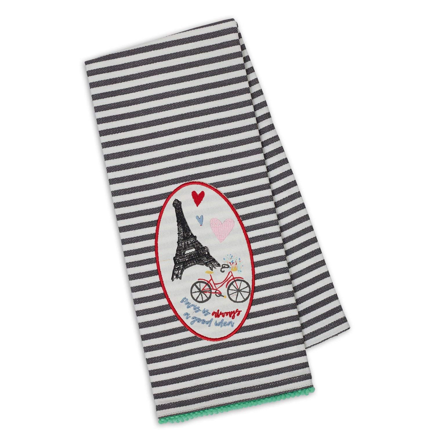 Eiffel Tower & Macarons Embellished French Parisian Kitchen Towels, Set of 2 Flat Woven Towels for Paris Kitchen Decor, French Kitchen Towels