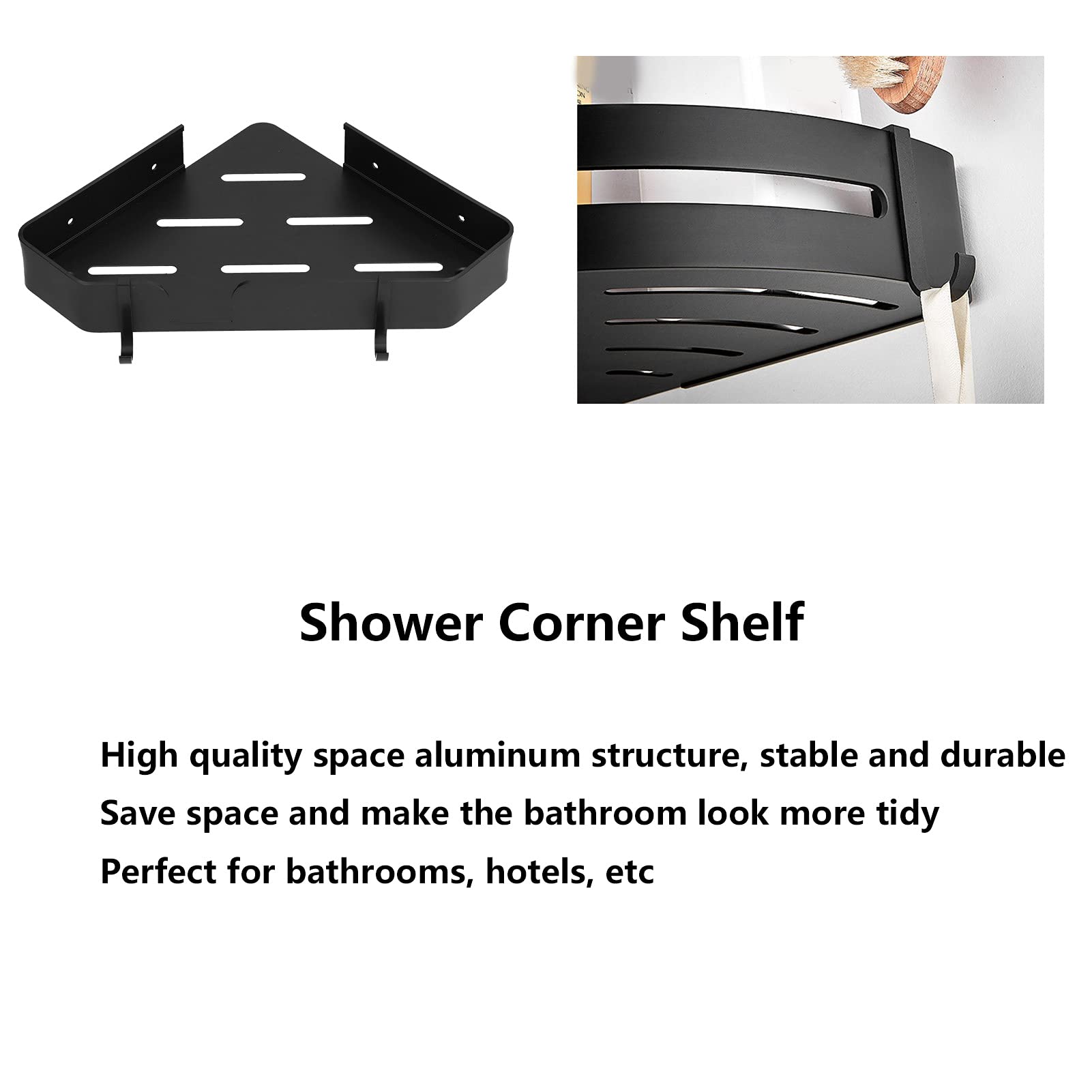 Hilitand Bathroom Corner Rack, Wall Mounted EuropeanStyle Black Space Aluminum Shower Corner Shelf Single Layer Storage Rack for Bathroom, Shelf Baskets