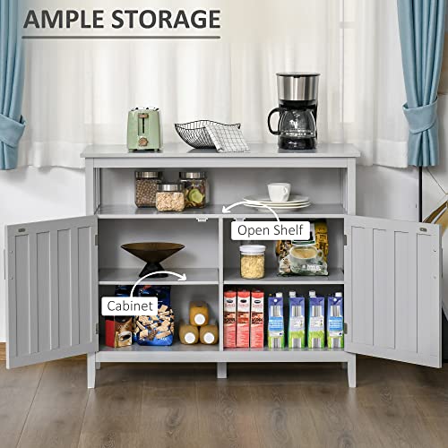 HOMCOM Sideboard Buffet Cabinet, Kitchen Cabinet, Coffee Bar Cabinet with 2 Doors and Adjustable Shelves for Entryway Living Room, Gray