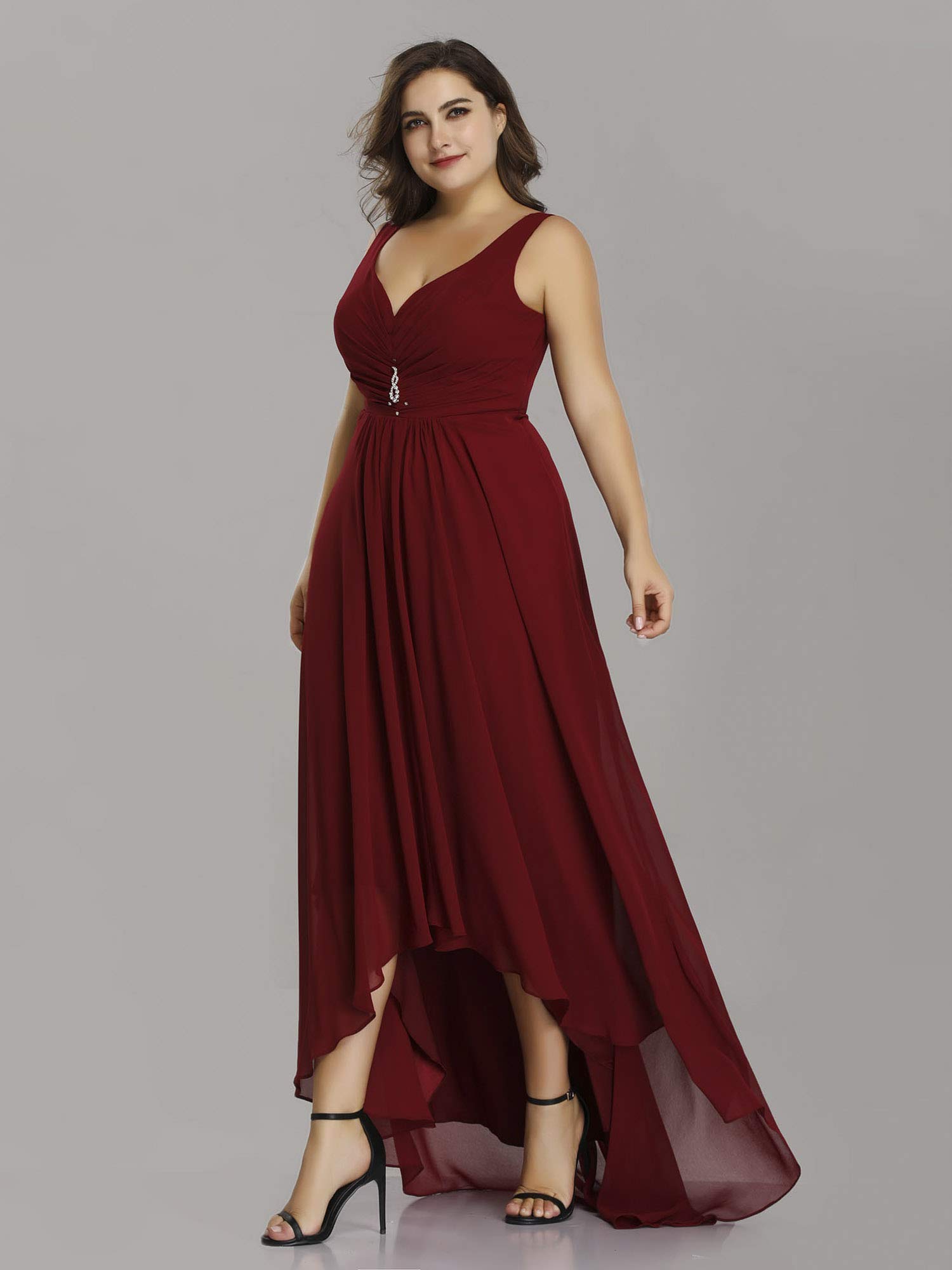 Ever-Pretty Women's V-Neck High Low Chiffon Long Cocktail Dresses for Women Burgundy US20
