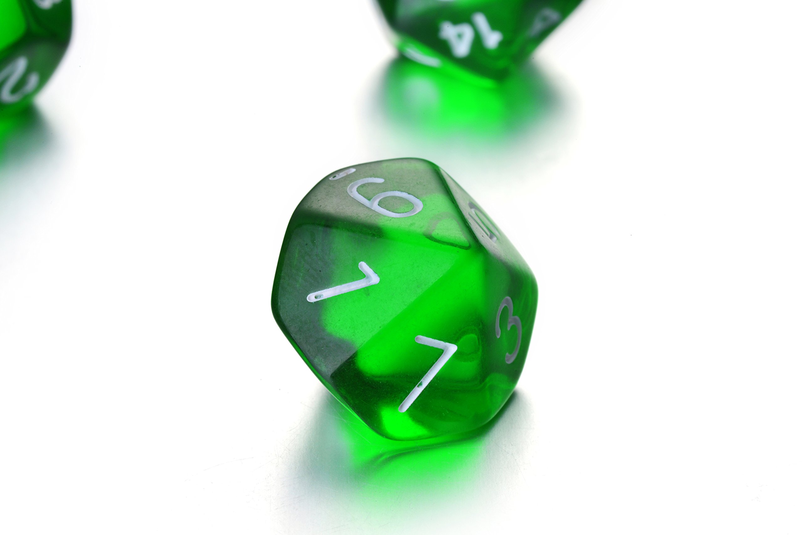 REINDEAR 7 Die Polyhedral Role Playing Game Dice Set with Velvet Pouch (Transparent Dark Green)