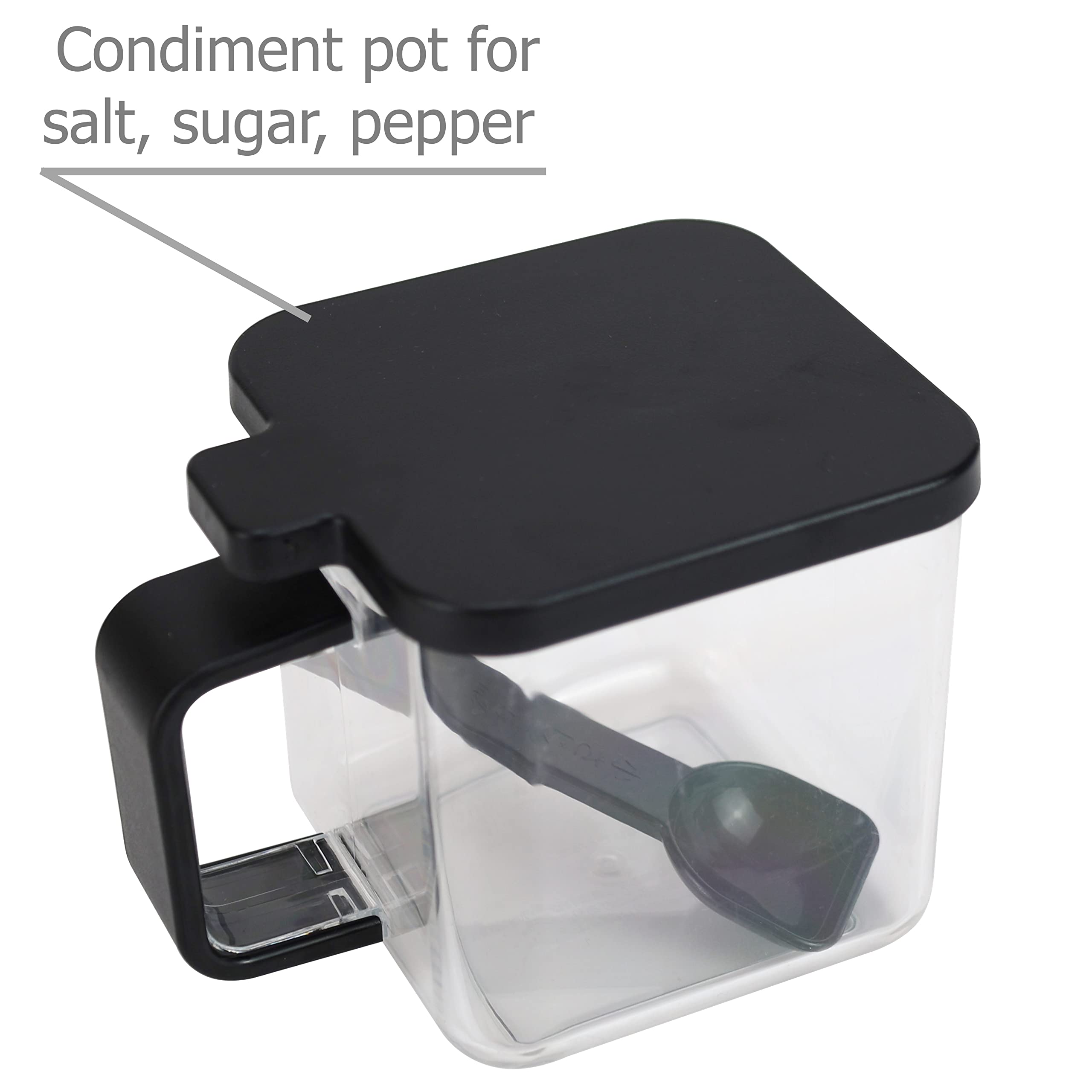 EIKS Clear Condiment Pots Cubic Shaped with Spoon for Storing and Dispensing Spice Salt Sugar Pepper in Home, Kitchen, Counter, Restaurant