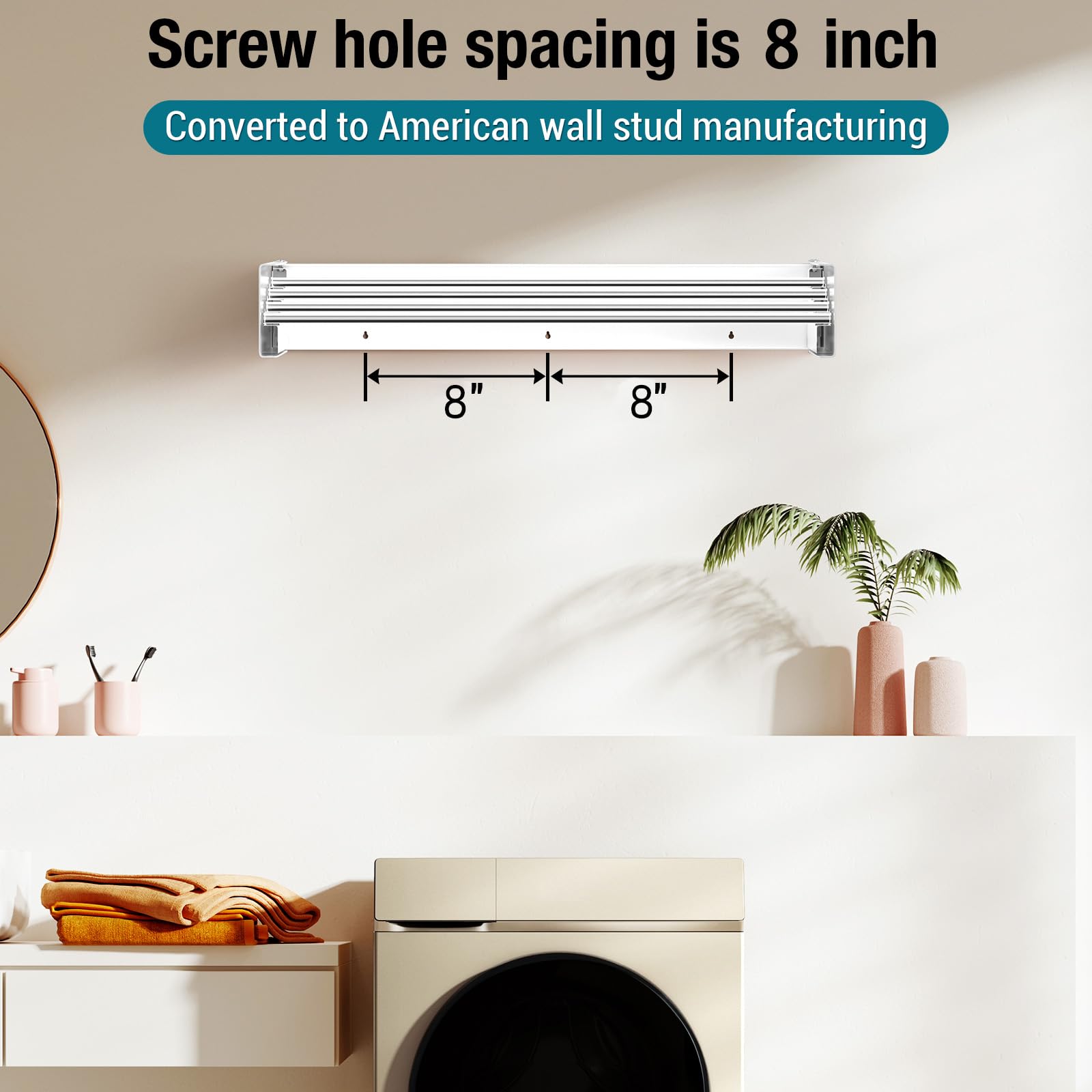 kenvc Laundry Drying Rack Collapsible: Wall Mounted Clothes Drying Rack - 23.6" Wide 9.9Linear Ft 4 Aluminum Rods 40 lb Capacity with Wall Template Screwdriver Bit Drill Bit(White, 24)