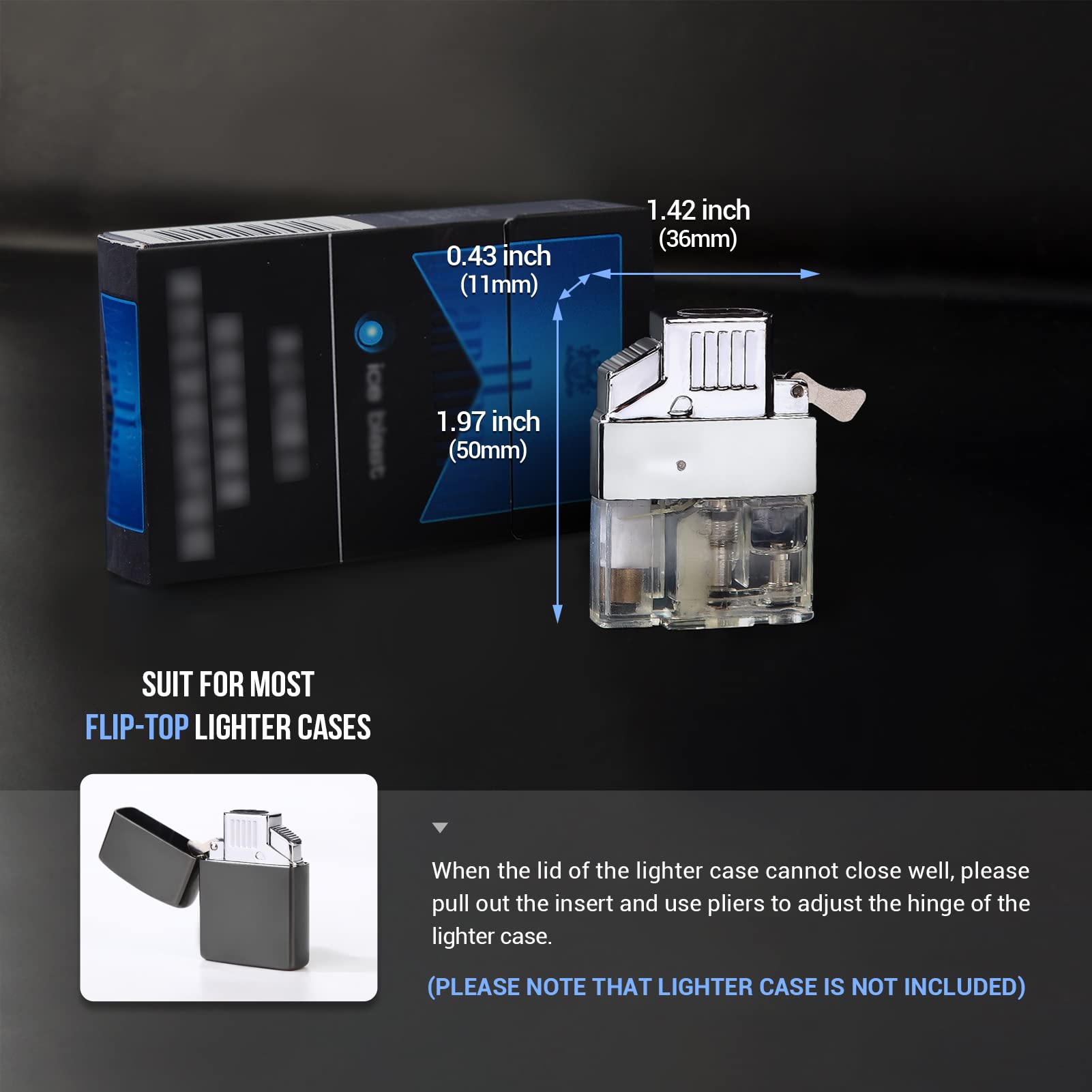 Coldown Butane Lighter Insert, Windproof Gas Lighter with Dual Torch Jet Flame Adjustable and Fuel Refillable, Unique Gifts for Men (Fuel No Included)
