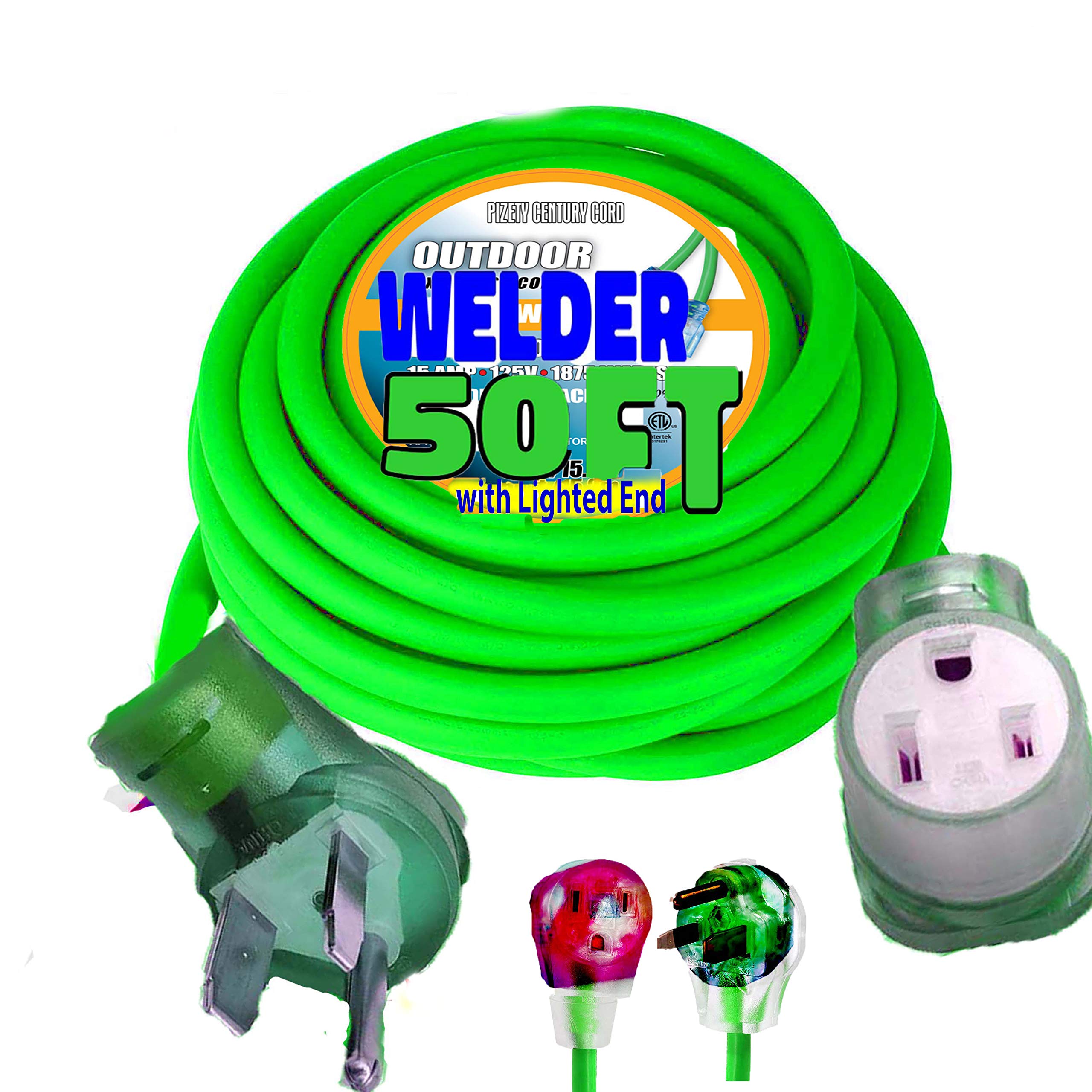 pizety Welder Extension Cord 50 ft 10,000 Watts Nema 6-50 250-Volt Welder Extension Cord 8 Gauge Lighted end 8/3 Welder Extension Cord 50 amp Plug ETL Approved Welding Extension Cord 6/50 8 AWG