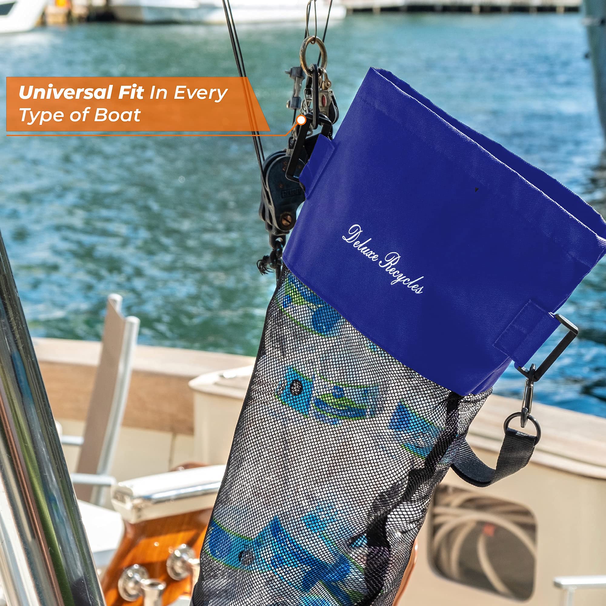 Deluxe Recycles Portable Mesh Trash Bag for Boat - Washable Leakproof Outdoor Garbage Bags for Boat, Kayak or Camper β Lightweight & Large Capacity Bin Bag (Blue)