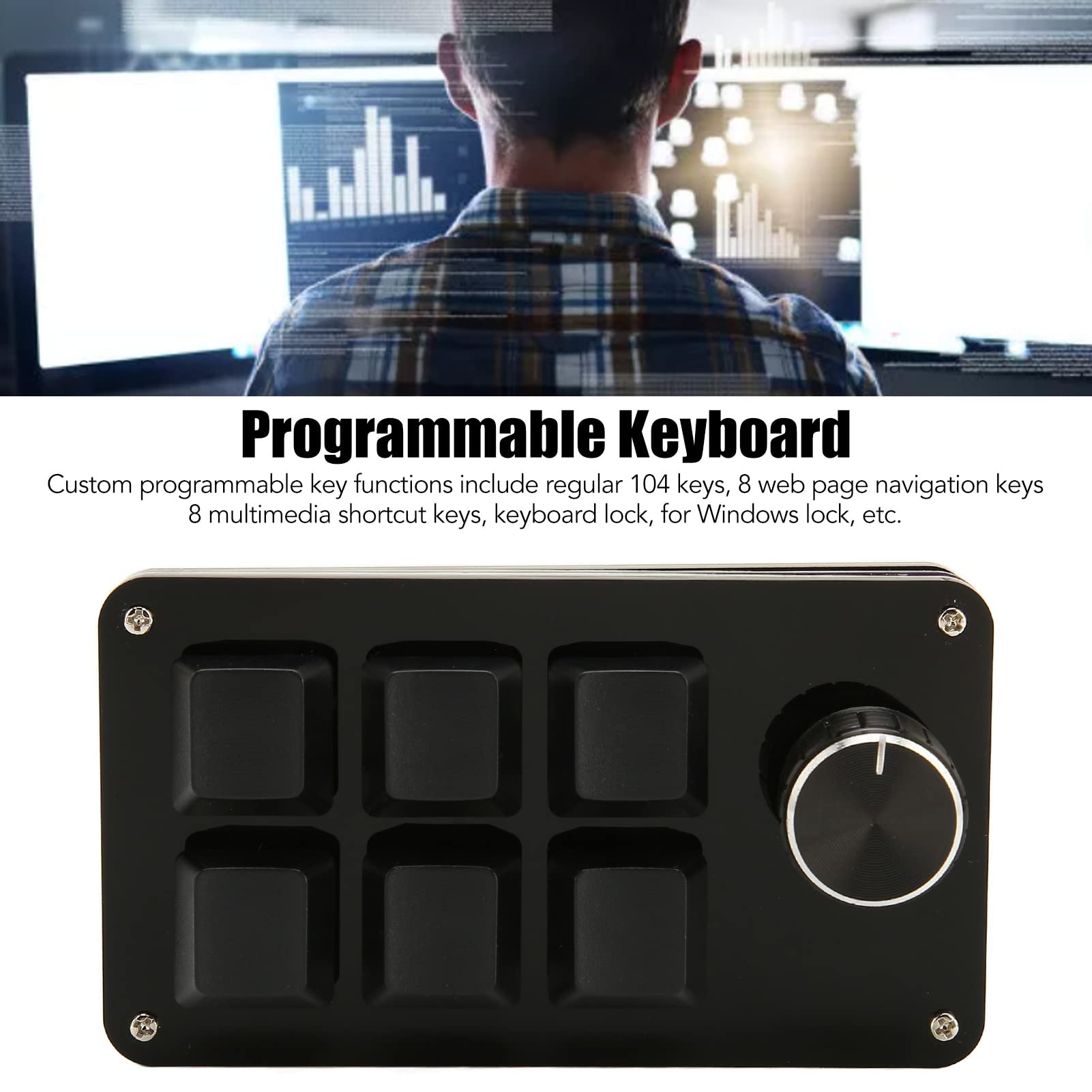 Focket 6 Key Mini Keypad with Knob, OSU One Handed Gaming Keyboard Macro Mechanical Keyboard, Detachable Wired USB Shortcut Custom Macro Pad Professional DIY Programmable Keypad