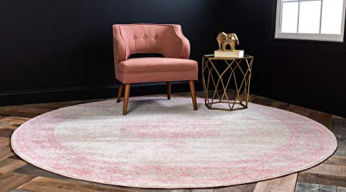 Rugs.com Dover Collection Rug β 5 Ft Round Pink Low-Pile Rug Perfect for Kitchens, Dining Rooms