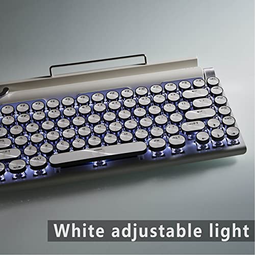 Focket Mechanical Gaming Keyboard, 83 Keys Punk Style Retro Typewriter Keyboard Detachable Round Keycaps Keyboard LED Backlit Wireless Mechanical Keyboard, for Tablet Desktop (White)