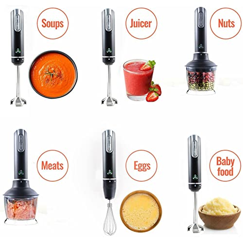 IKAN TECH 4-in-1 Immersion Hand Blender (Titanium Coating), Powerful 500W Handheld Stick Blender with Stainless Steel Blades, 12 Speeds Multi-Purpose Blender W/ Chopper, Beaker, Egg Whisk (Red)