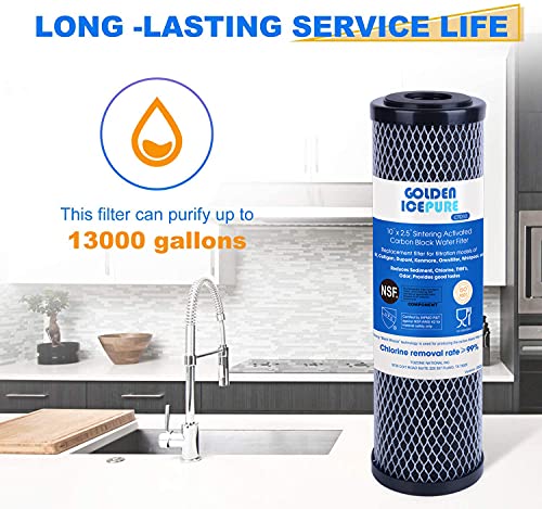 GOLDEN ICEPURE 1 Micron 2.5" x 10" Whole House CTO Carbon Sediment Water Filter Compatible with Dupont WFPFC8002, WFPFC9001, FXWTC, Culligan P5-D, WHCF-WHWC, D-10A, DWC30001, SCWH-5, 4PACK