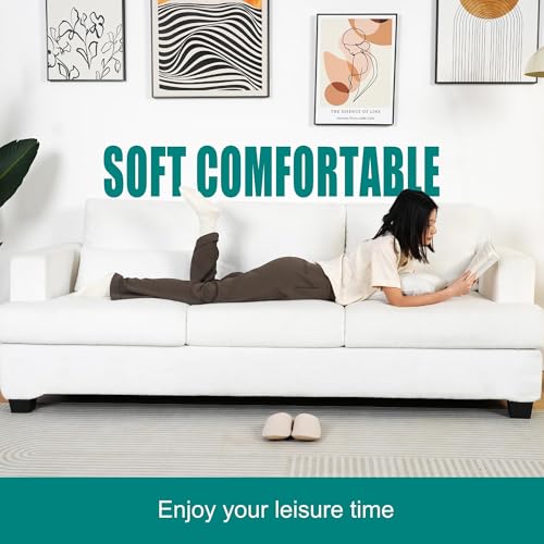 Kikihuose Modular Sectional Sofa Couch, L Shaped Couch with Storage Ottoman, Convertible Sofa with Chaise, Modern 3 Seater Comfy Couch for Living Room, Apartment, Small Space, White