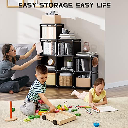 Mavivegue Book Shelf, 9 Cube Storage Organizer, DIY Bookcase, Metal Cube Bookshelf, Tall Book case for Bedroom, Living Room,Office, Closet Storage Organizer, Black Cubicle Storage Rack