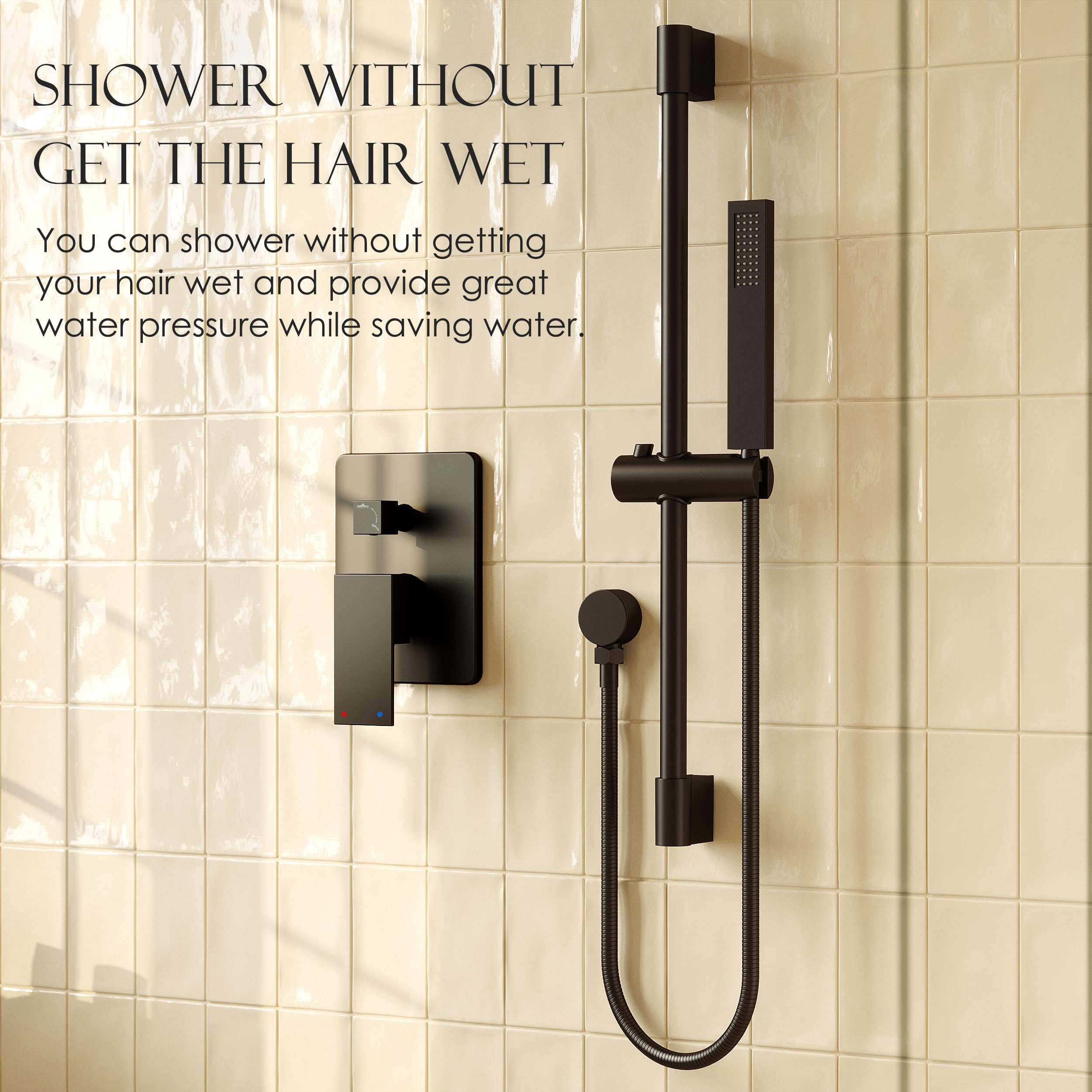 ESNBIA Black Shower System, Slide Bar Shower Faucet Set with 10 Inches Rain Shower Head and Handheld Spray Combo, Shower Faucet with Valve, Wall Mounted High Pressure Shower Head Set