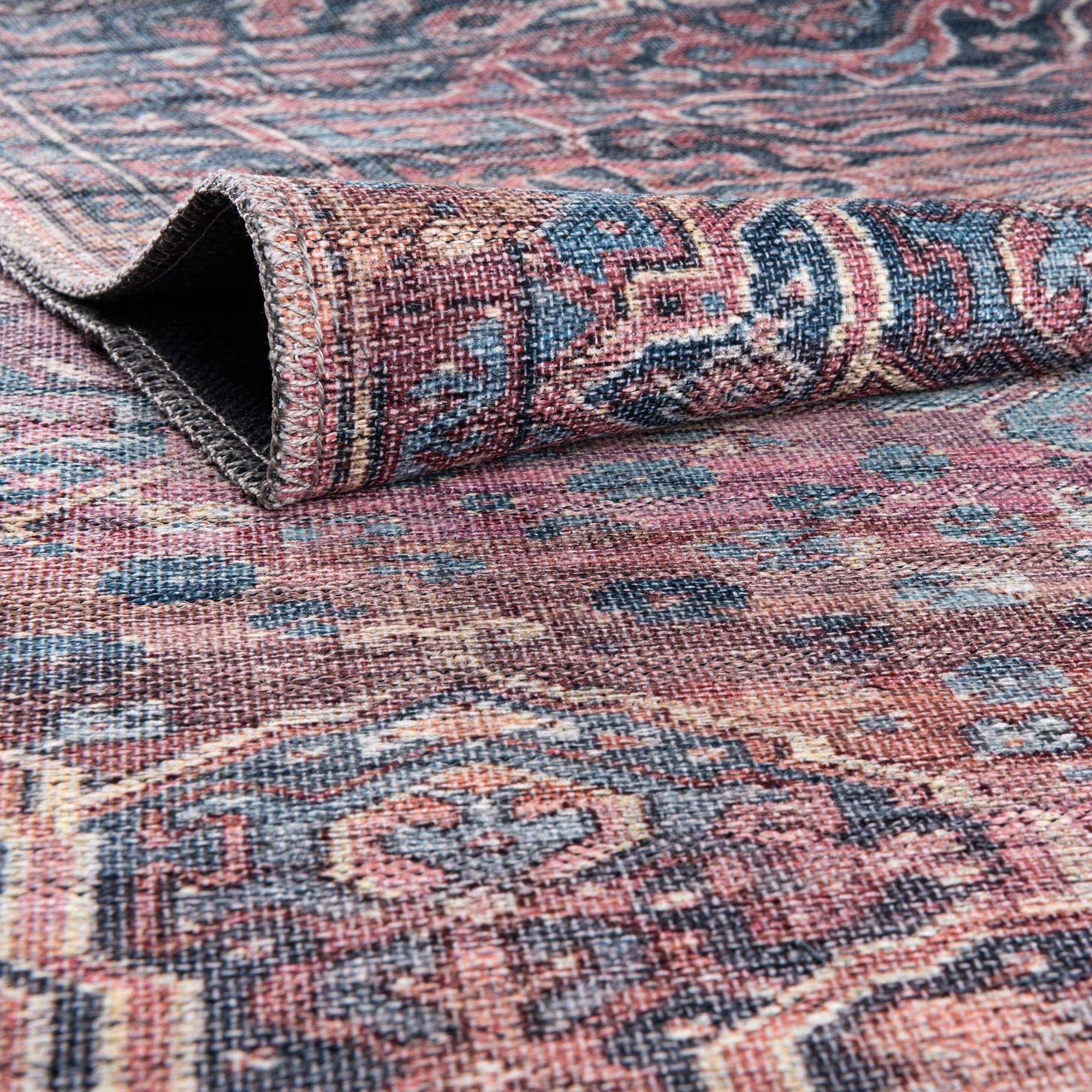 Rugs.com Maahru Collection Washable Rug – 2' x 3' Oval Rust Red Low-Pile Rug Perfect for Living Rooms, Large Dining Rooms, Open Floorplans